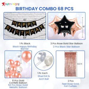 Party Propz Rubber Birthday Decorations Combo Banner With Confetti Balloons, Star Foil Balloons, Foil Curtain 1st 18Th 21st 25Th 50Th 60Th 30Th Decorations Rose Gold Decoration 68Pcs