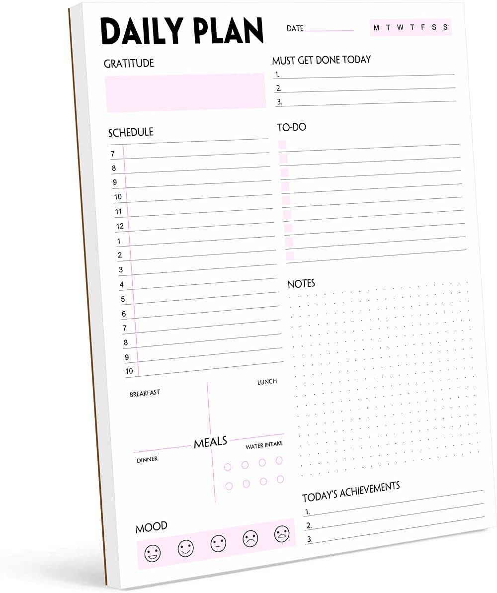 Daily Planner Notepad - Tear-Off Daily Planning Pad, Organizer with To Do Lists, Schedule, Appointment, Productivity Tracker, 50 Undated Sheets, 8.5 x 11 in