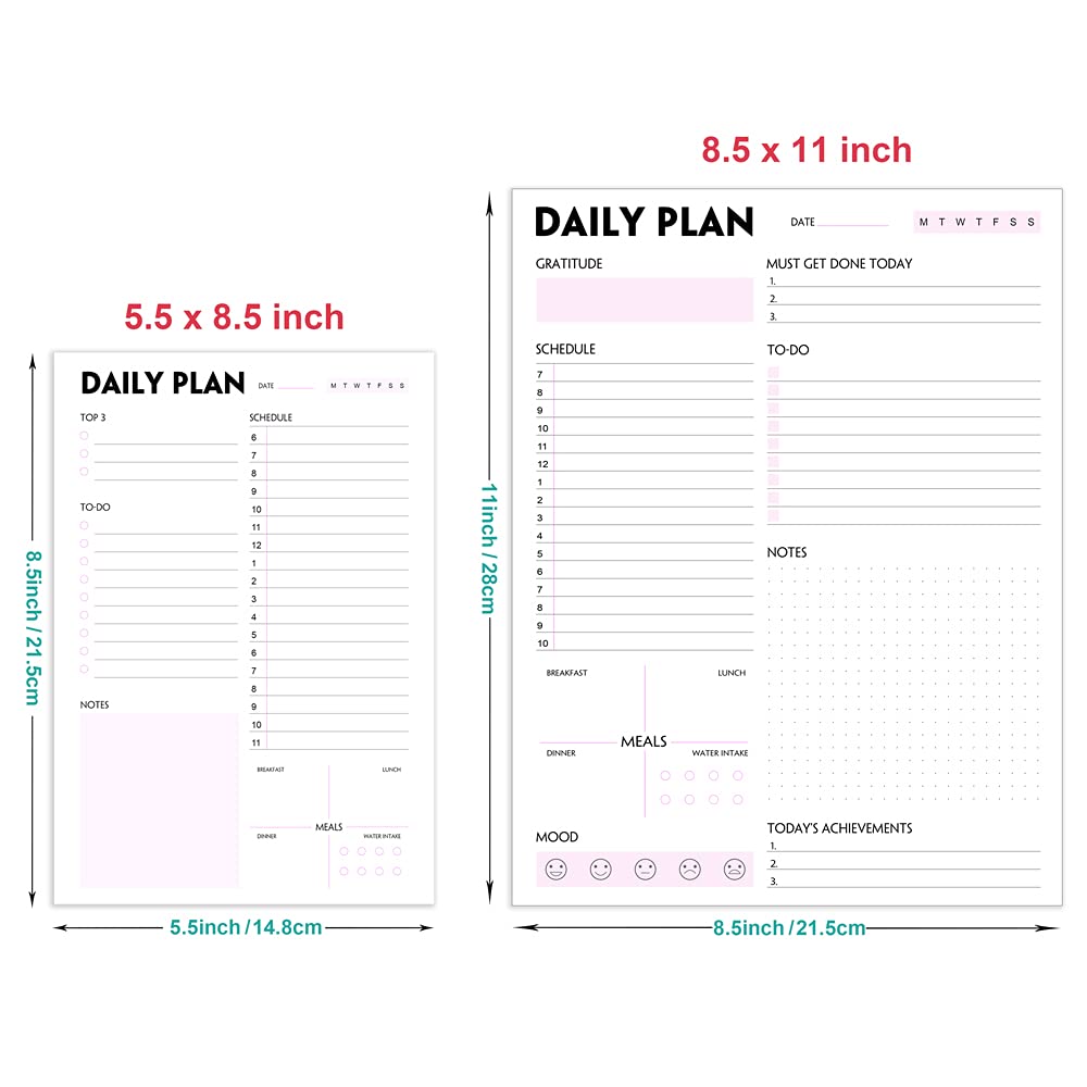 Daily Planner Notepad - Tear-Off Daily Planning Pad, Organizer with To Do Lists, Schedule, Appointment, Productivity Tracker, 50 Undated Sheets, 8.5 x 11 in