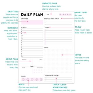 Daily Planner Notepad - Tear-Off Daily Planning Pad, Organizer with To Do Lists, Schedule, Appointment, Productivity Tracker, 50 Undated Sheets, 8.5 x 11 in