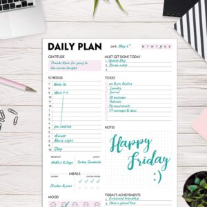 Daily Planner Notepad - Tear-Off Daily Planning Pad, Organizer with To Do Lists, Schedule, Appointment, Productivity Tracker, 50 Undated Sheets, 8.5 x 11 in