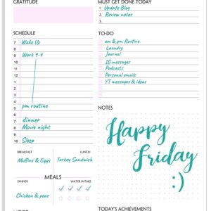 Daily Planner Notepad - Tear-Off Daily Planning Pad, Organizer with To Do Lists, Schedule, Appointment, Productivity Tracker, 50 Undated Sheets, 8.5 x 11 in