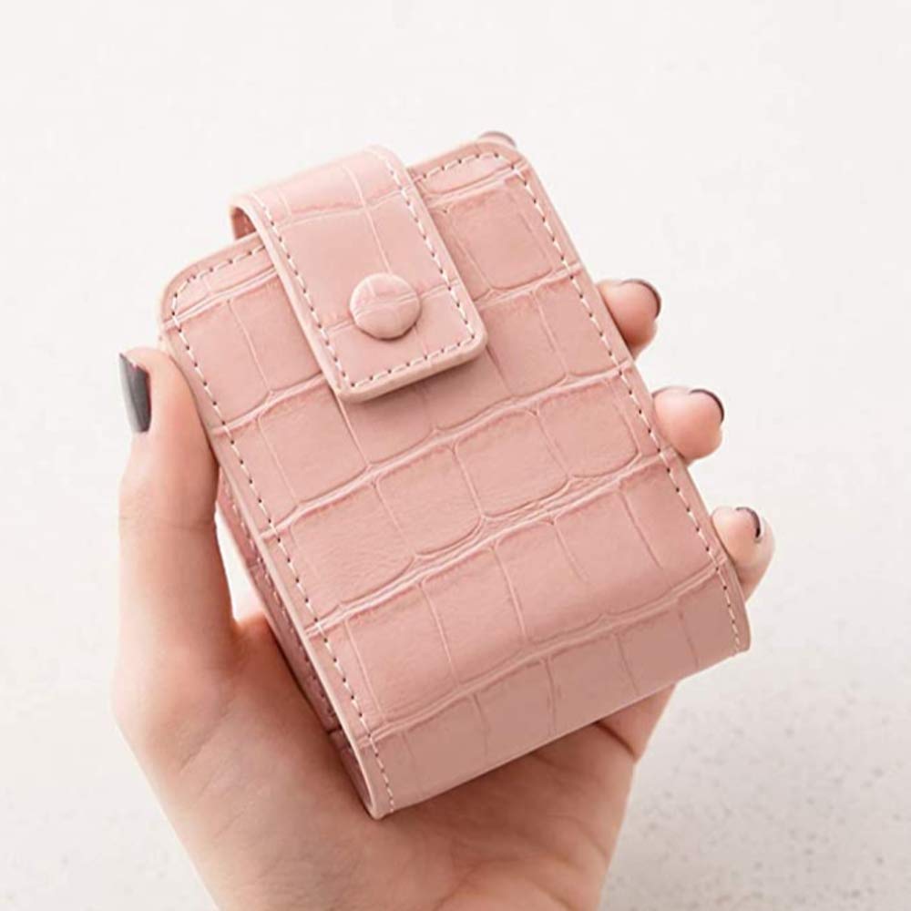 HSK_Mall Makeup Lipstick Case with Mirror for Outside Mini Cute Portable Bag for Women Travel Pocket Cosmetic Pouch takes up to 3 Lipstick Box Organizer Bag - Pink