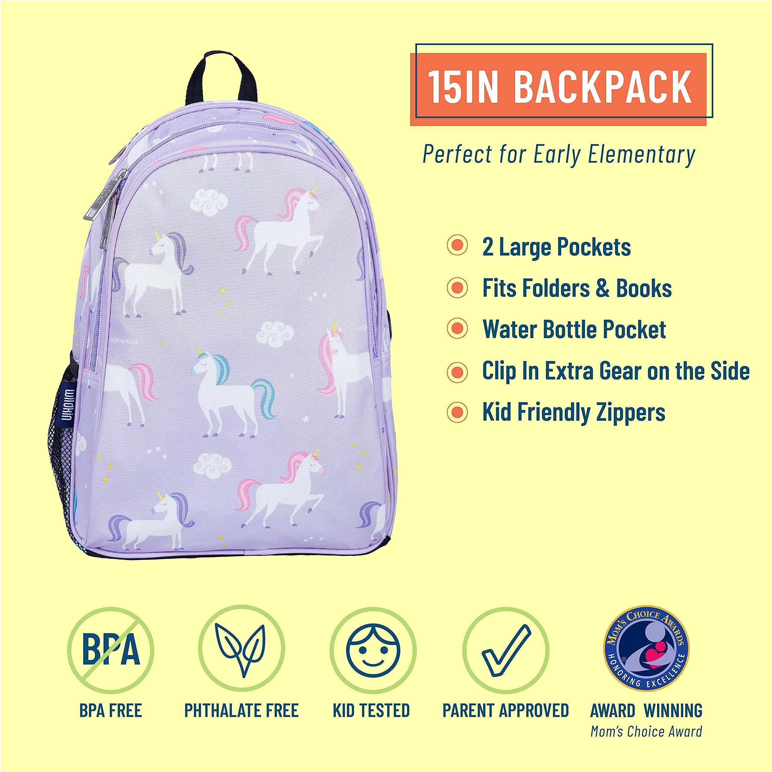 Wildkin 15 Inch Kids Backpack Bundle with Lunch Box Bag (Unicorn)