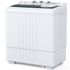 kuppet compact twin tub portable mini washing machine 21lbs capacity, washer(14.4lbs)&spiner(6.6lbs)/built-in drain pump/semi-automatic, white&gray