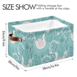 Storage Basket Cube Flower Floral Swan Large Collapsible Toys Storage Box Bin Laundry Organizer for Closet Shelf Nursery Kids Bedroom,15x11x9.5 in,1 Pack