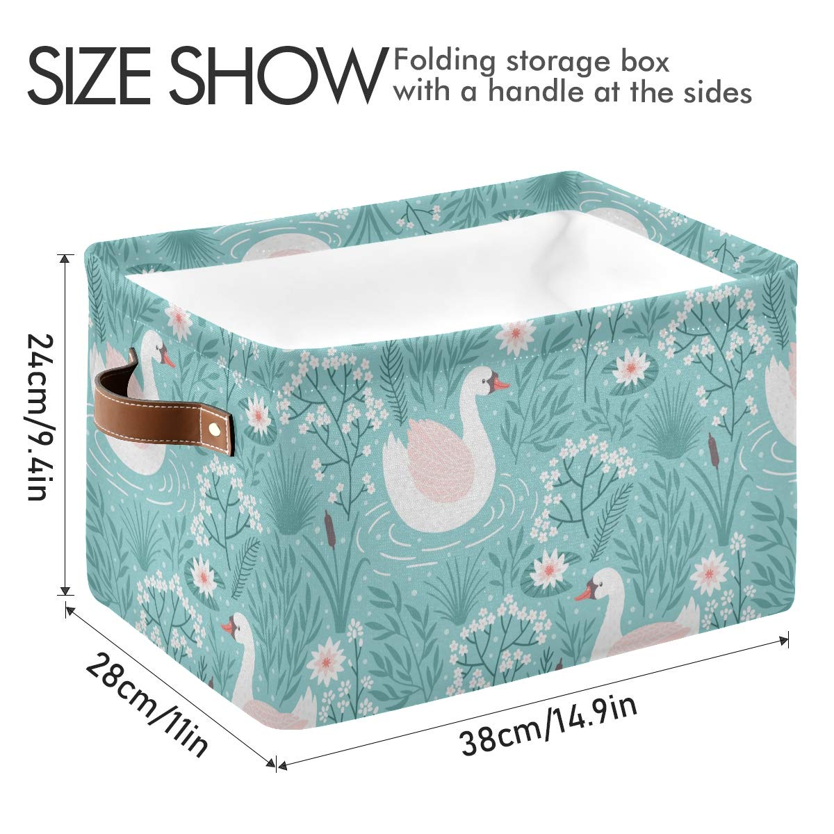 Storage Basket Cube Flower Floral Swan Large Collapsible Toys Storage Box Bin Laundry Organizer for Closet Shelf Nursery Kids Bedroom,15x11x9.5 in,1 Pack