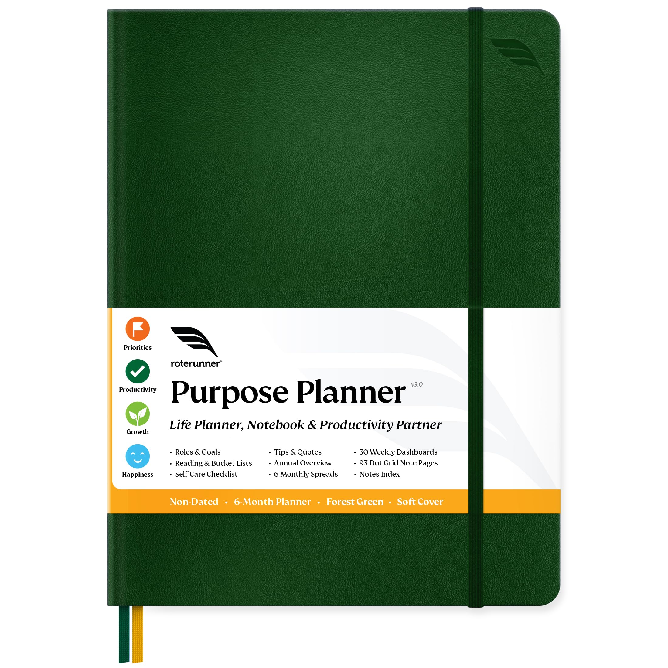 Purpose Planner Notebook B5 Undated 2024-2025 Daily Weekly and Monthly Productivity Journal Goal Setting Tool for Work, Moms, ADHD Planner for Adults Life Organizer (7.5”x9.8” Green Softcover)