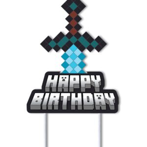 Mining Craft Pixel Gamer Gaming Birthday Cake Topper Video Game Mine Party