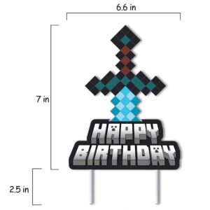 Mining Craft Pixel Gamer Gaming Birthday Cake Topper Video Game Mine Party