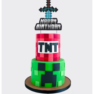 Mining Craft Pixel Gamer Gaming Birthday Cake Topper Video Game Mine Party