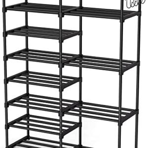 Tribesigns 8 Tiers Shoe Rack Shoe Shelf Shoe Storage Organizer with Side Hooks for Entryway, 24-30 Pairs Metal Shoe Rack Taller Shoes Boots Organizer