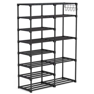 Tribesigns 8 Tiers Shoe Rack Shoe Shelf Shoe Storage Organizer with Side Hooks for Entryway, 24-30 Pairs Metal Shoe Rack Taller Shoes Boots Organizer