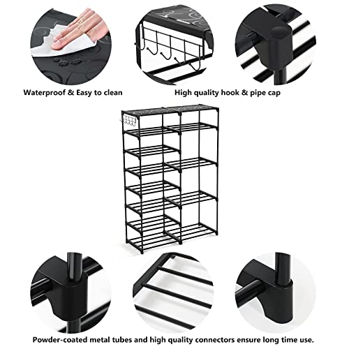 Tribesigns 8 Tiers Shoe Rack Shoe Shelf Shoe Storage Organizer with Side Hooks for Entryway, 24-30 Pairs Metal Shoe Rack Taller Shoes Boots Organizer