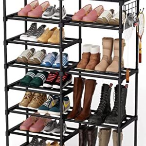 Tribesigns 8 Tiers Shoe Rack Shoe Shelf Shoe Storage Organizer with Side Hooks for Entryway, 24-30 Pairs Metal Shoe Rack Taller Shoes Boots Organizer