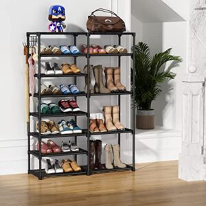 Tribesigns 8 Tiers Shoe Rack Shoe Shelf Shoe Storage Organizer with Side Hooks for Entryway, 24-30 Pairs Metal Shoe Rack Taller Shoes Boots Organizer