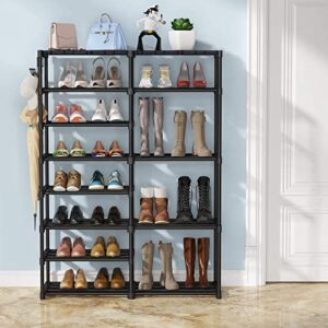 Tribesigns 8 Tiers Shoe Rack Shoe Shelf Shoe Storage Organizer with Side Hooks for Entryway, 24-30 Pairs Metal Shoe Rack Taller Shoes Boots Organizer