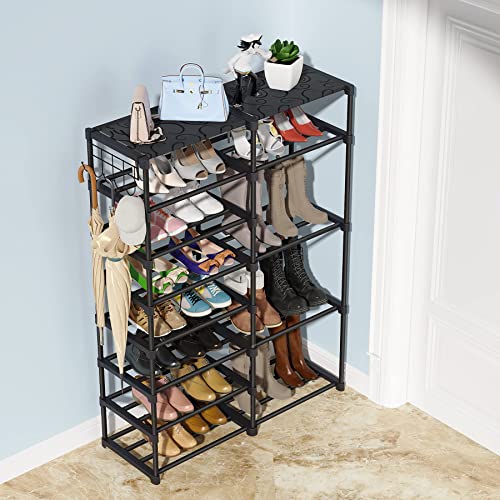 Tribesigns 8 Tiers Shoe Rack Shoe Shelf Shoe Storage Organizer with Side Hooks for Entryway, 24-30 Pairs Metal Shoe Rack Taller Shoes Boots Organizer