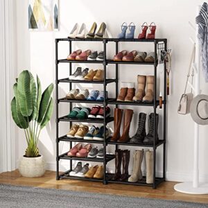 Tribesigns 8 Tiers Shoe Rack Shoe Shelf Shoe Storage Organizer with Side Hooks for Entryway, 24-30 Pairs Metal Shoe Rack Taller Shoes Boots Organizer