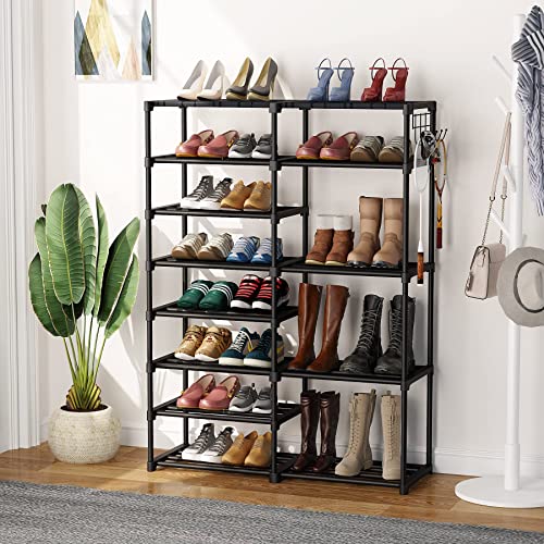 Tribesigns 8 Tiers Shoe Rack Shoe Shelf Shoe Storage Organizer with Side Hooks for Entryway, 24-30 Pairs Metal Shoe Rack Taller Shoes Boots Organizer