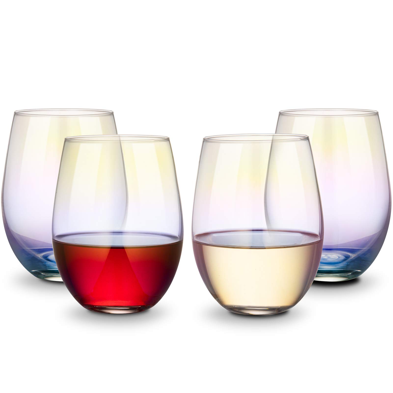 CEEFU Rainbow Wine Glasses Stemless Goblet Beverage Cups - 18oz, Set of 4, Ideal for Cocktails & Scotch, Perfect for Homes & Bars