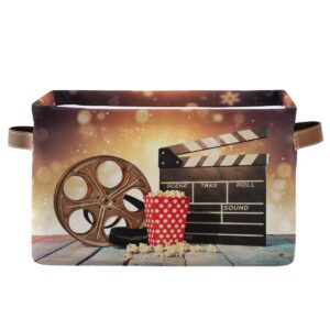 hmzxz qmxo film popcorn movie clapboard canvas fabric storage basket collapsible toys storage bin with pu leather handles basket box organizer for wardrobe closet shelves organiser