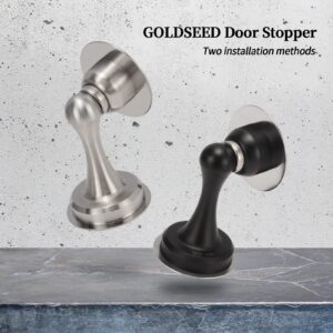 GOLDSEED Door Stopper, 304 Magnetic Door Stopper, Stainless Steel, No Drill Doorstop with 3m Self Adhesive Tape, Screws for Stronger Mount, Hold Door Open, Silver