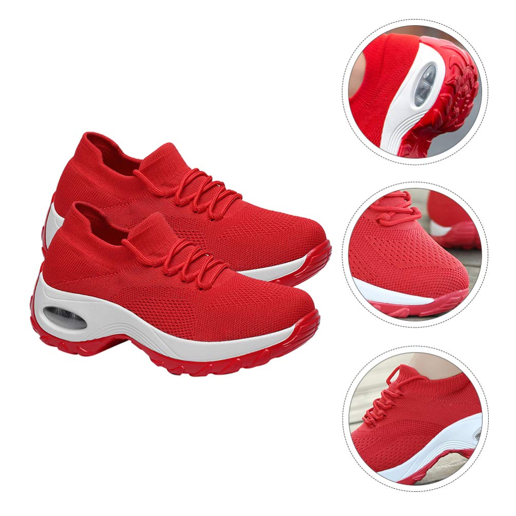 Holibanna 1 Pair Sneakers Platform Sneakers for Women Knit Sports Running Shoes Sneakers Sports Shoes Chunky Sneakers for Women Woman Sneakers Girl Child Knitting Lace up Work Shoes Red