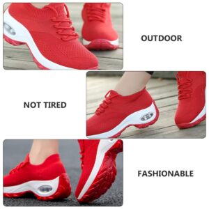 Holibanna 1 Pair Sneakers Platform Sneakers for Women Knit Sports Running Shoes Sneakers Sports Shoes Chunky Sneakers for Women Woman Sneakers Girl Child Knitting Lace up Work Shoes Red