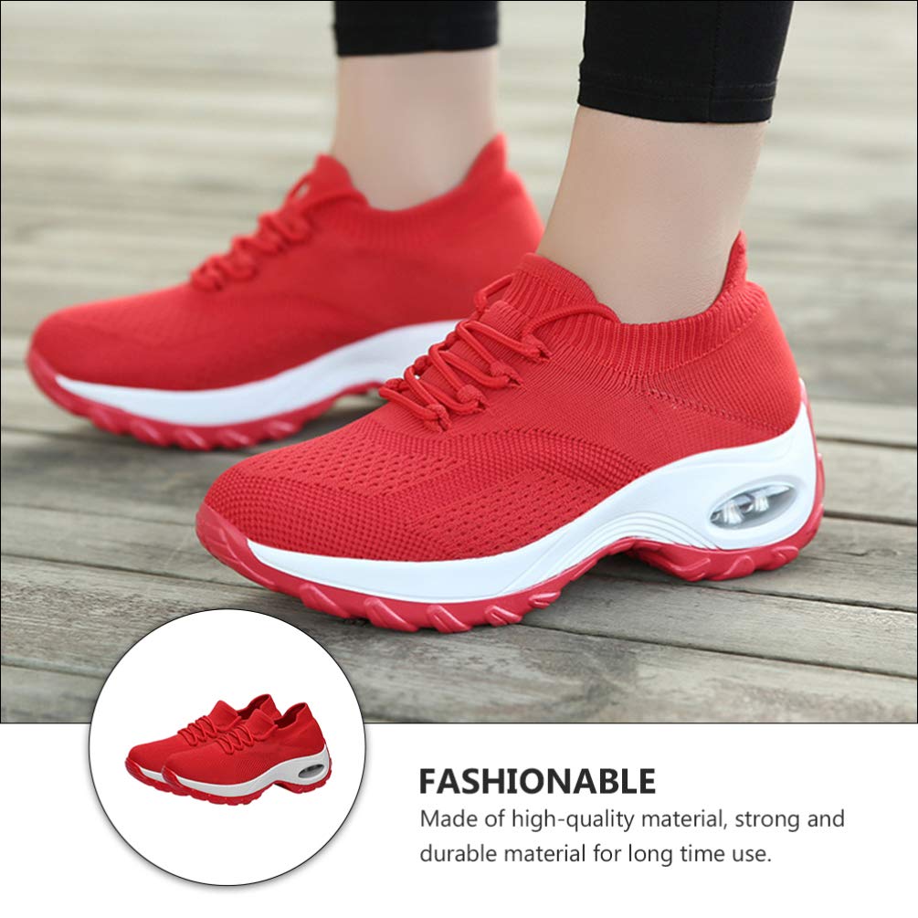 Holibanna 1 Pair Sneakers Platform Sneakers for Women Knit Sports Running Shoes Sneakers Sports Shoes Chunky Sneakers for Women Woman Sneakers Girl Child Knitting Lace up Work Shoes Red