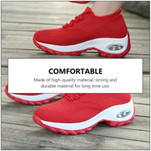 Holibanna 1 Pair Sneakers Platform Sneakers for Women Knit Sports Running Shoes Sneakers Sports Shoes Chunky Sneakers for Women Woman Sneakers Girl Child Knitting Lace up Work Shoes Red