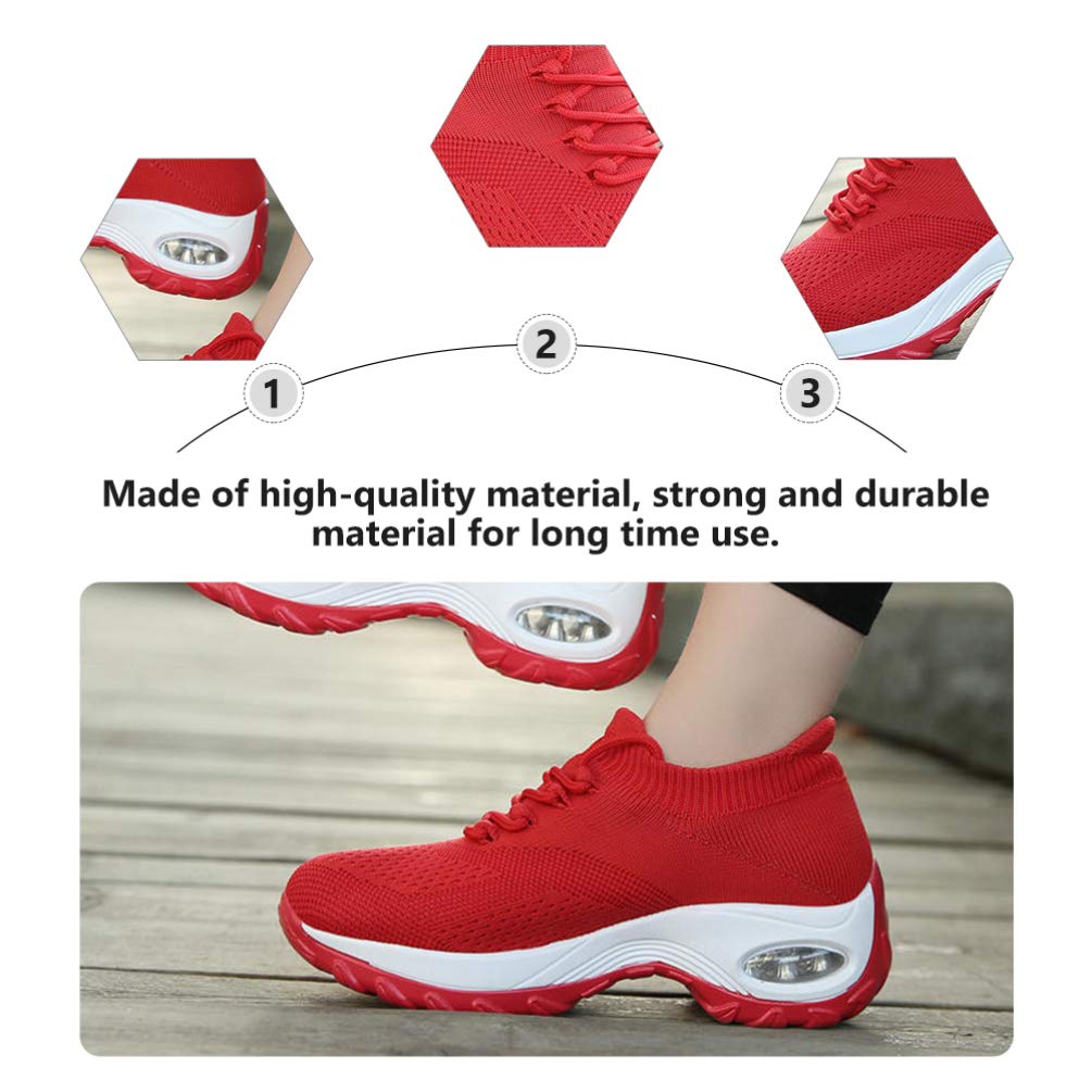 Holibanna 1 Pair Sneakers Platform Sneakers for Women Knit Sports Running Shoes Sneakers Sports Shoes Chunky Sneakers for Women Woman Sneakers Girl Child Knitting Lace up Work Shoes Red