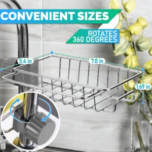 Faucet Rack for Kitchen Sink Sponge Caddy - Bathroom Sink Faucet Sponge Holder Soap Holder Kitchen Sink Organizer - Stainless Steel Sponge Holder for Kitchen Sink Suction Kitchen Storage Dish Rack