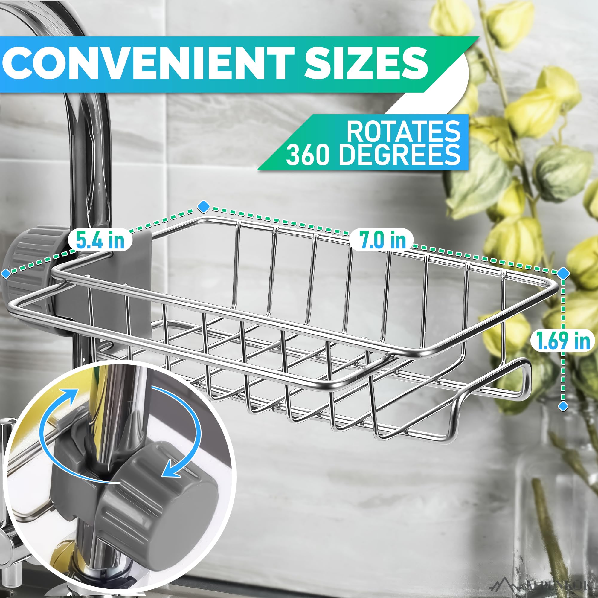 Faucet Rack for Kitchen Sink Sponge Caddy - Bathroom Sink Faucet Sponge Holder Soap Holder Kitchen Sink Organizer - Stainless Steel Sponge Holder for Kitchen Sink Suction Kitchen Storage Dish Rack