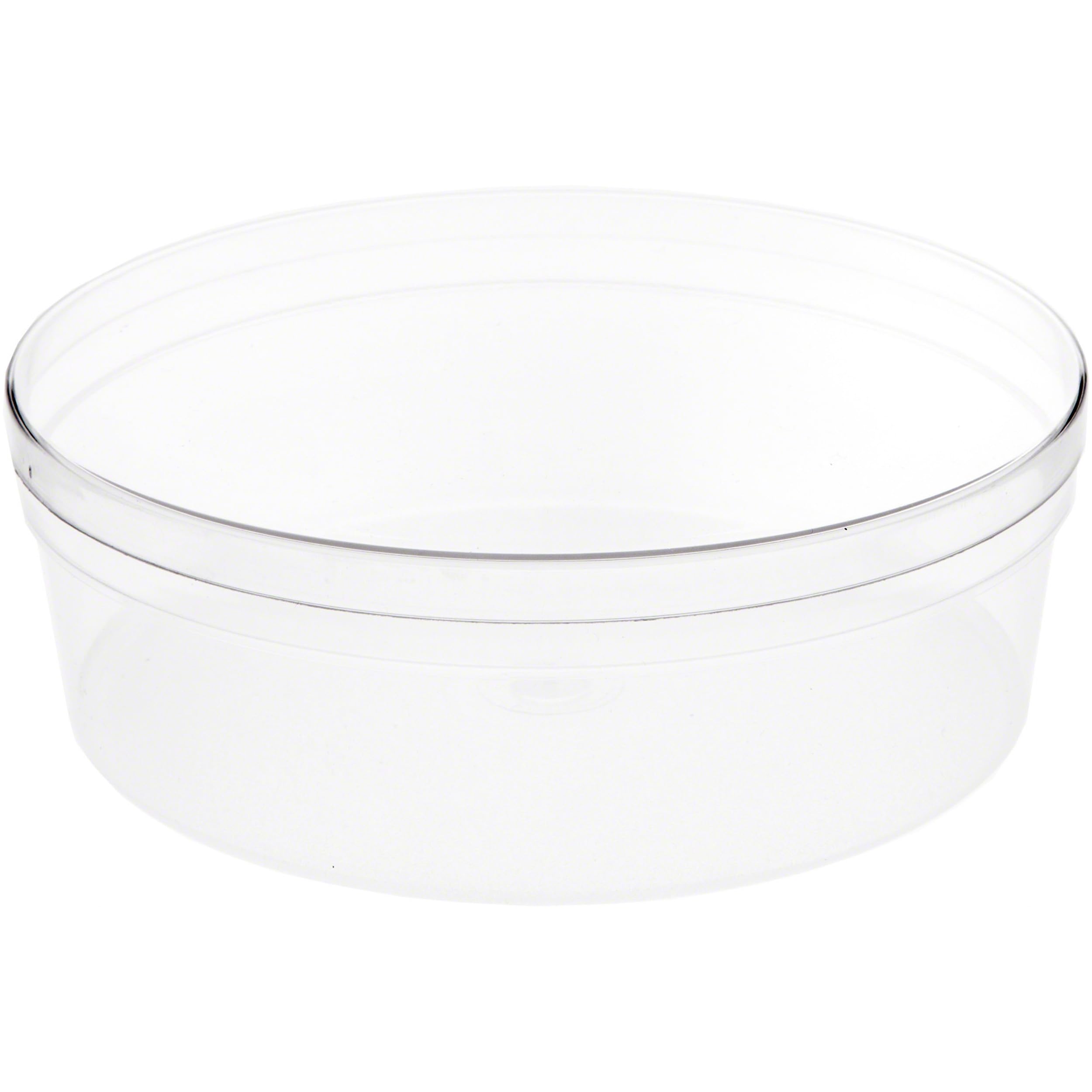 Pioneer Plastics 183C Clear Round Plastic Container with Frosted Bottom, 6.875" W x 2.625" H