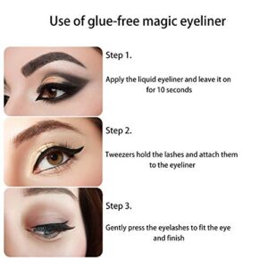 NewBang 3 Pcs Liquid Eyeliner Pen, Upgraded Self-adhesive Long-Lasting Waterproof Eyelash Glue Pen, No Magnetic, Black, Black, Clear