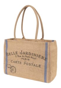 kaf home jute market tote bag, belle jardiniere print, durable handle, reinforced bottom and interior zipper pocket