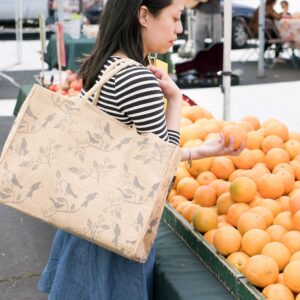 KAF Home Jute Market Tote Bag, Belle Jardiniere Print, Durable Handle, Reinforced Bottom and Interior Zipper Pocket