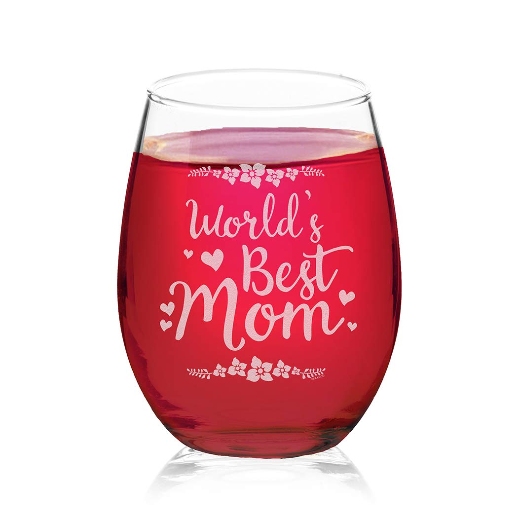 Veracco World's Best Mom Funny Birthday Gifts For Her Grandma Stepmom From Daughter Son Wine Lover Party Favor Laser Engraved Stemless Glass (Clear, Glass)