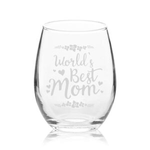 Veracco World's Best Mom Funny Birthday Gifts For Her Grandma Stepmom From Daughter Son Wine Lover Party Favor Laser Engraved Stemless Glass (Clear, Glass)