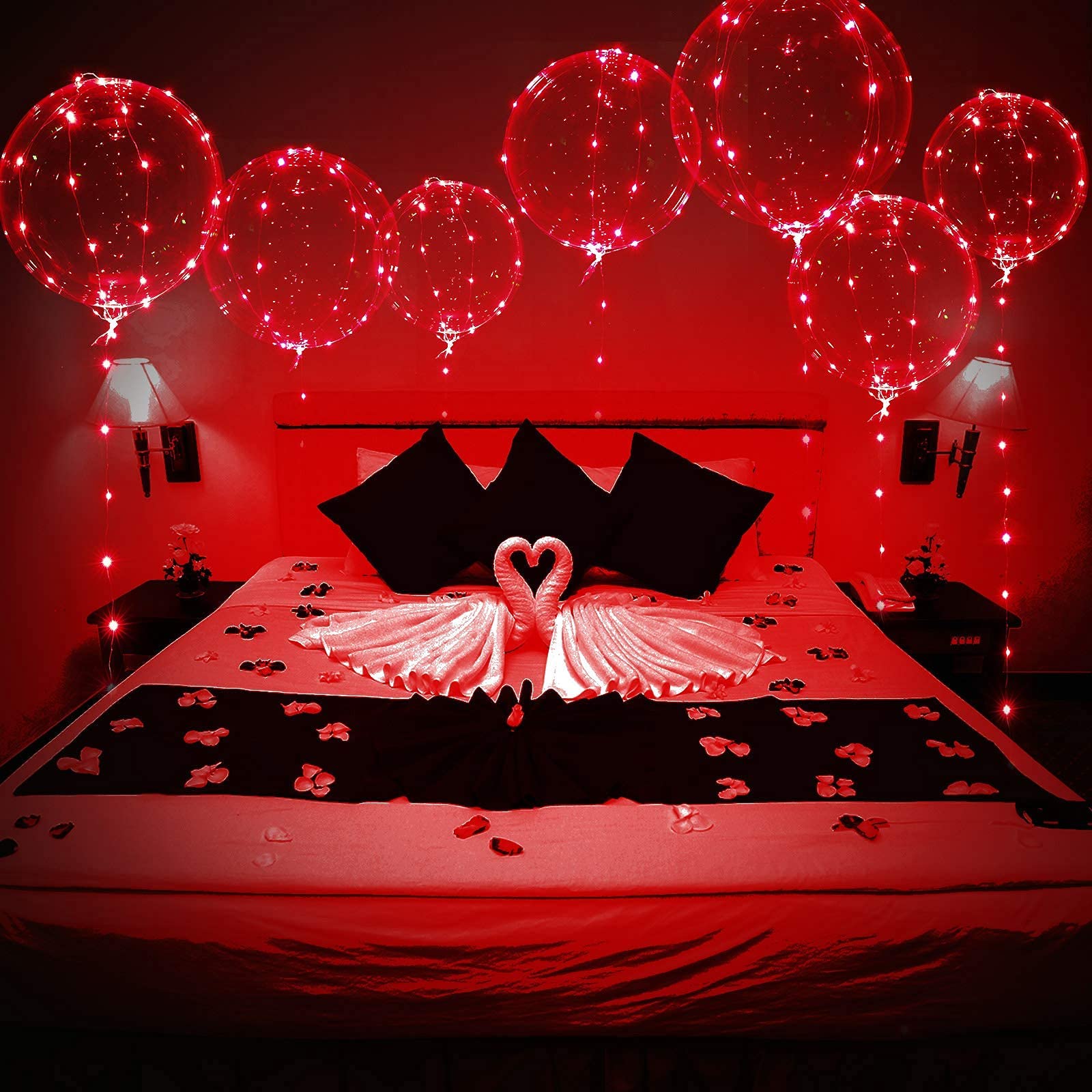 Red Light up Balloons, 7 Packs 20 Inch Bobo Balloons with 10ft Lights for Birthday Graduation Party Wedding Valentines Day Christmas Decoration (Red)