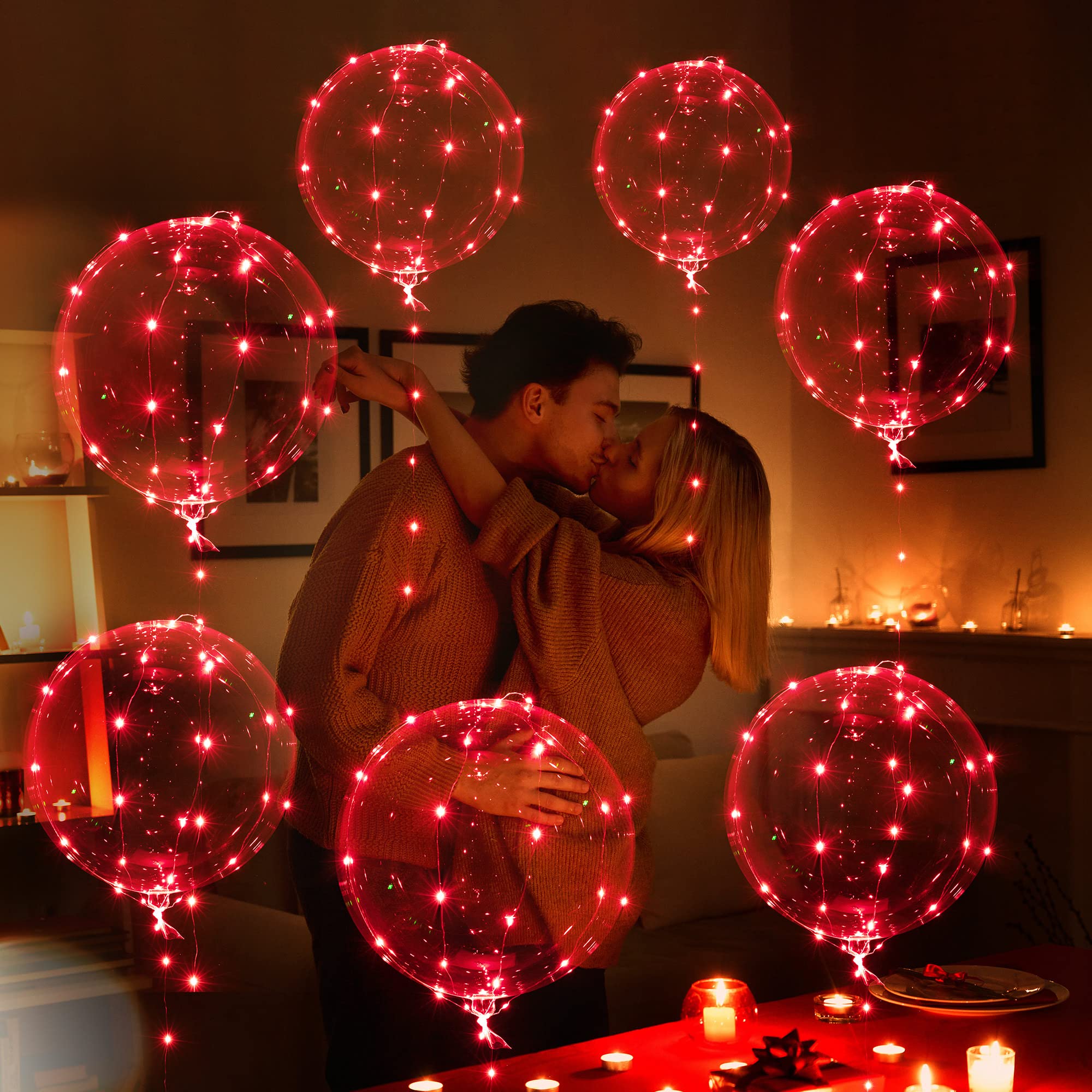 Red Light up Balloons, 7 Packs 20 Inch Bobo Balloons with 10ft Lights for Birthday Graduation Party Wedding Valentines Day Christmas Decoration (Red)