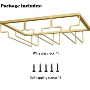 MATILODI Wine Glass Rack - Under Cabinet Stemware Wine Glass Holder - Wine Glasses Storage Hanger Metal Organizer for Cabinet Kitchen Bar (Gold, 3 Rows 1 Pack)