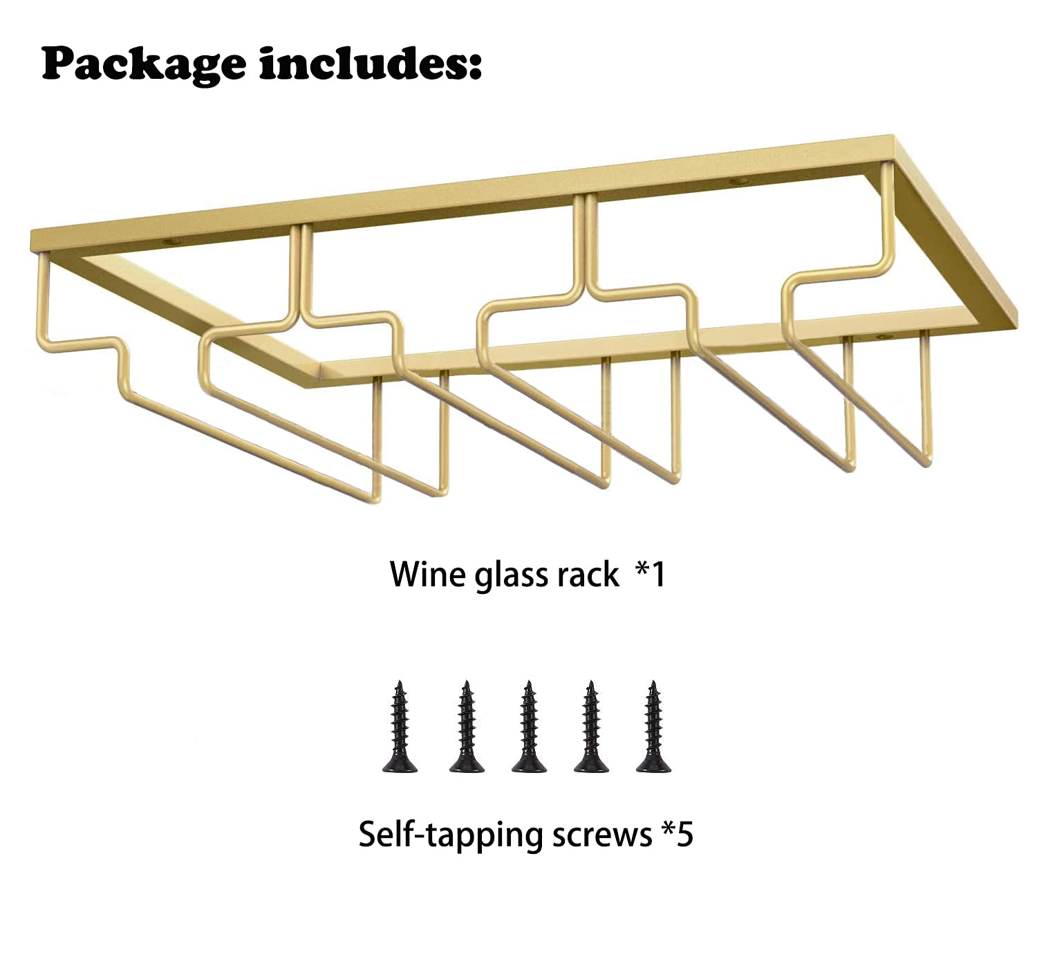 MATILODI Wine Glass Rack - Under Cabinet Stemware Wine Glass Holder - Wine Glasses Storage Hanger Metal Organizer for Cabinet Kitchen Bar (Gold, 3 Rows 1 Pack)