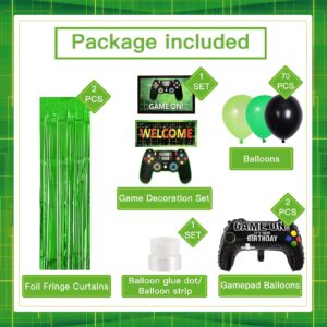 Garma Video Game Party Supplies, Gamer Birthday Decorations for Boys Including Green Black Balloons Garland Arch Kit Banner Hanging Sign Green Foil Fringe Curtains Gamepad Balloons