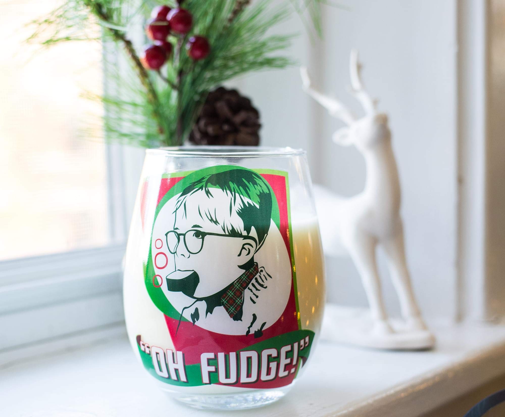 Silver Buffalo A Christmas Story Oh Fudge! Stemless Wine Glass | Holds 20 Ounces