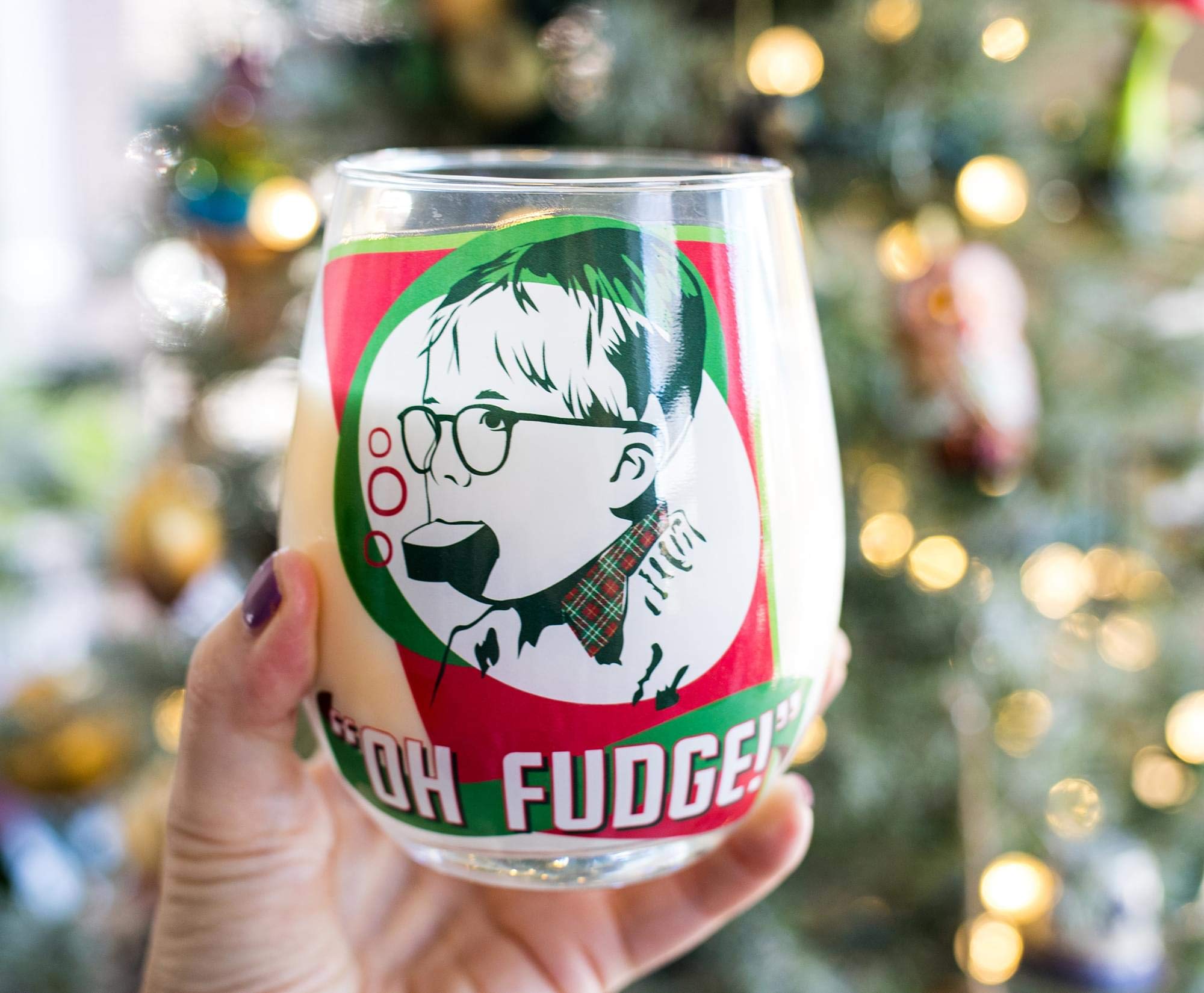 Silver Buffalo A Christmas Story Oh Fudge! Stemless Wine Glass | Holds 20 Ounces