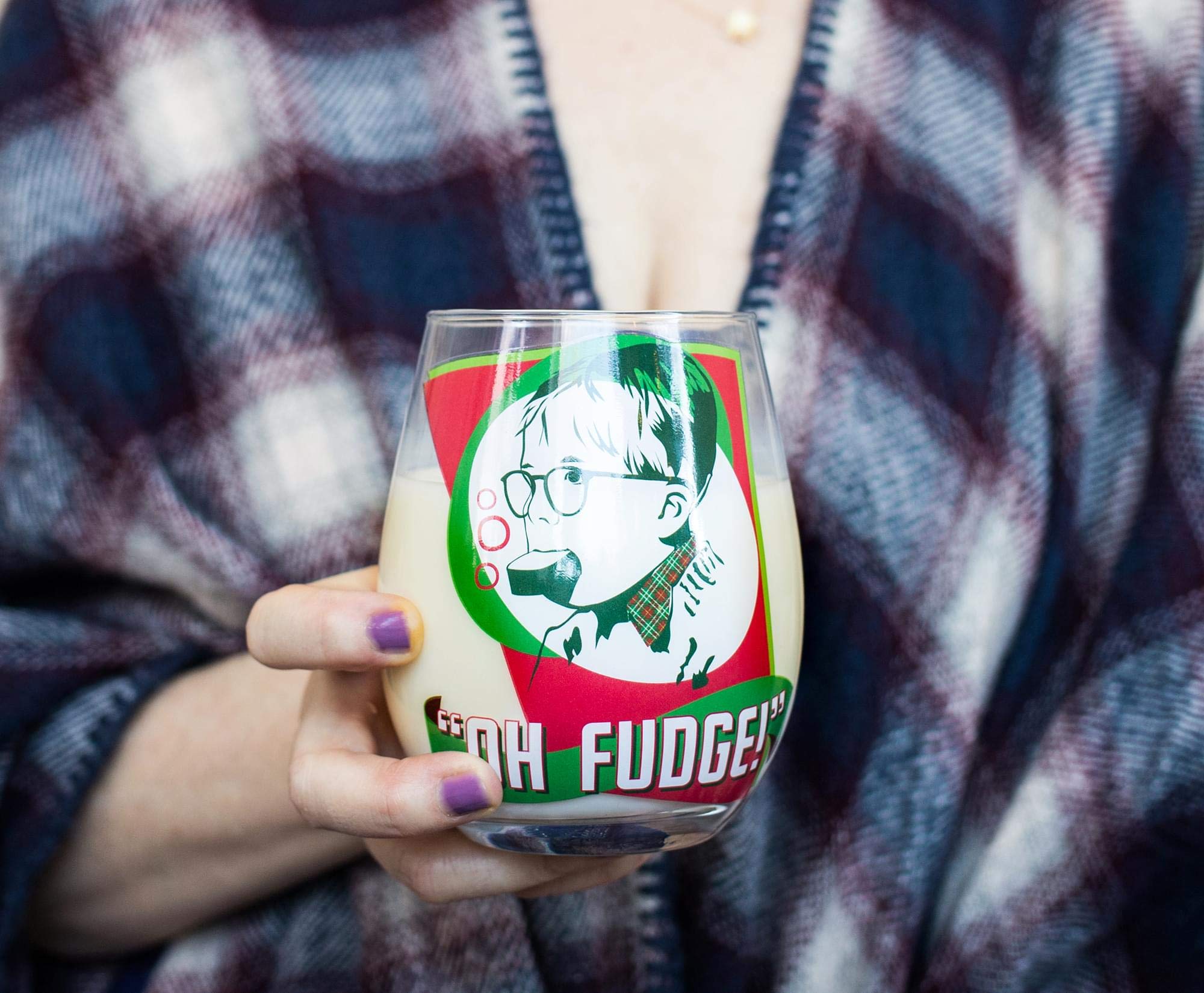 Silver Buffalo A Christmas Story Oh Fudge! Stemless Wine Glass | Holds 20 Ounces