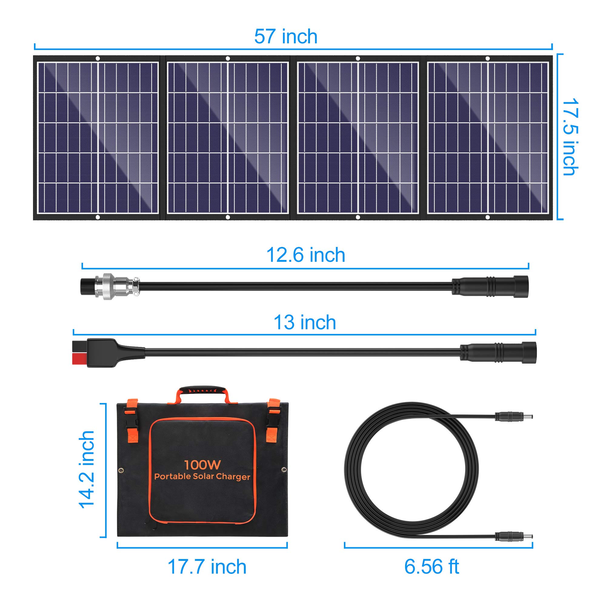 100W Portable Solar Panel Kit with Stand Foldable Solar Panel Charger for Power Station, 8mm Power Station, Portable Generator, Phones, Laptop, with QC 3.0 USB DC Ports