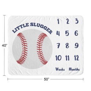 Sweet Jojo Designs Baseball Boy Milestone Blanket Monthly Newborn First Year Growth Mat Baby Shower Memory Keepsake Gift Picture - Red White and Blue Americana Sports Little Slugger